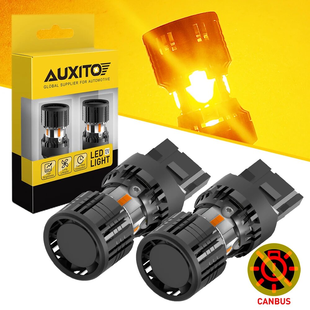 AUXITO 2 шт. T20 W21W WY21W Светодиодная лампа Canbus No Error No Hyper Flash 7440 Светодиодная индикаторная лампа Янтарный для автомобильного указателя поворота 12 В