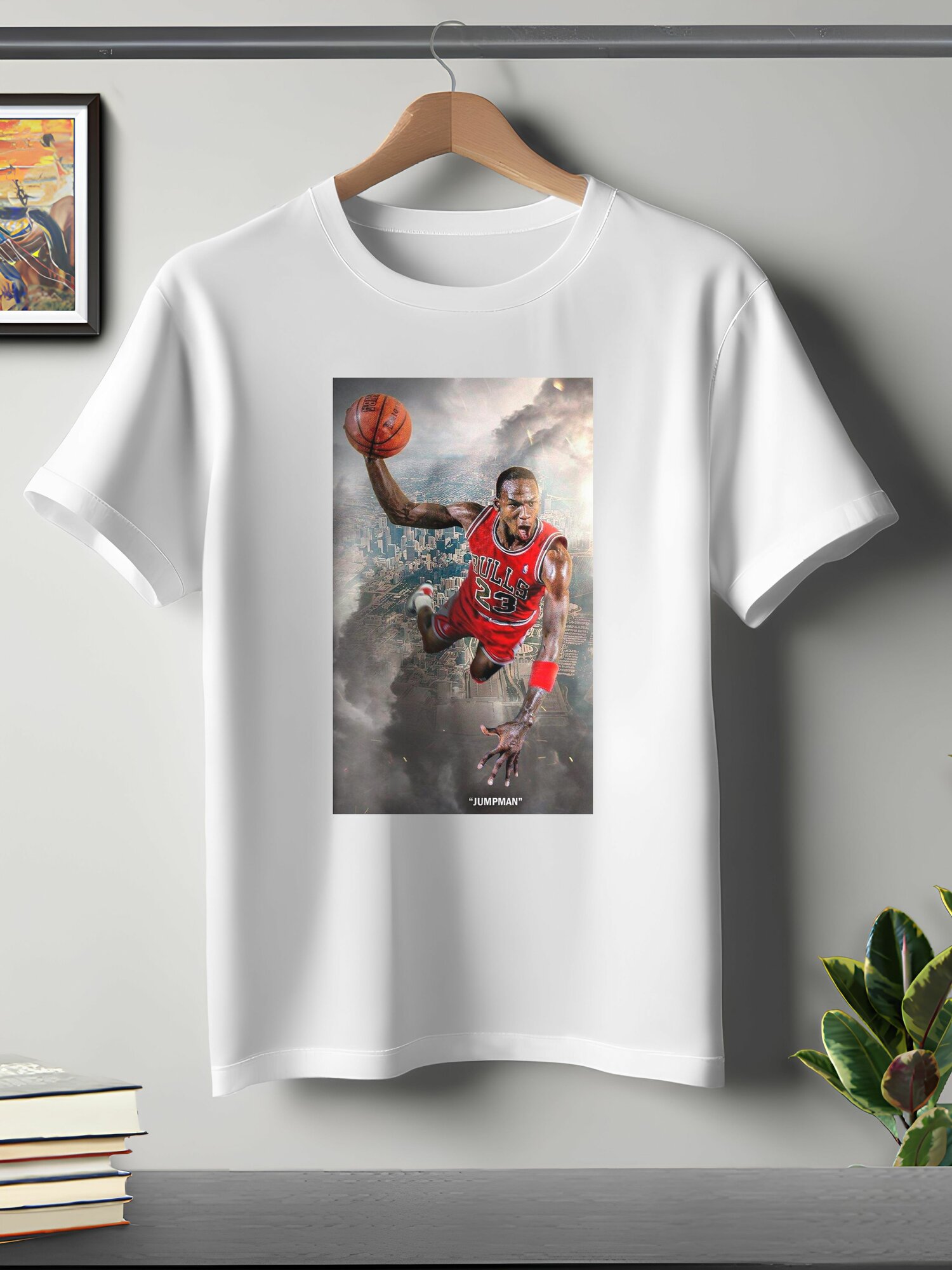 Футболка ONEQ унисекс 44-46 (S) размер с принтом Майкл Джордан, белая