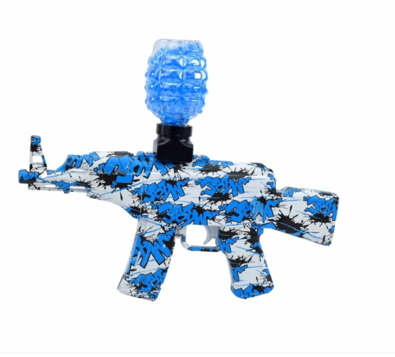 Детский Орбиз Автомат AK-47 mini , стреляет мягкими шариками, гидрогеилевый автомат, гидробольный AK-47 (Узоры Синий/Белый)
