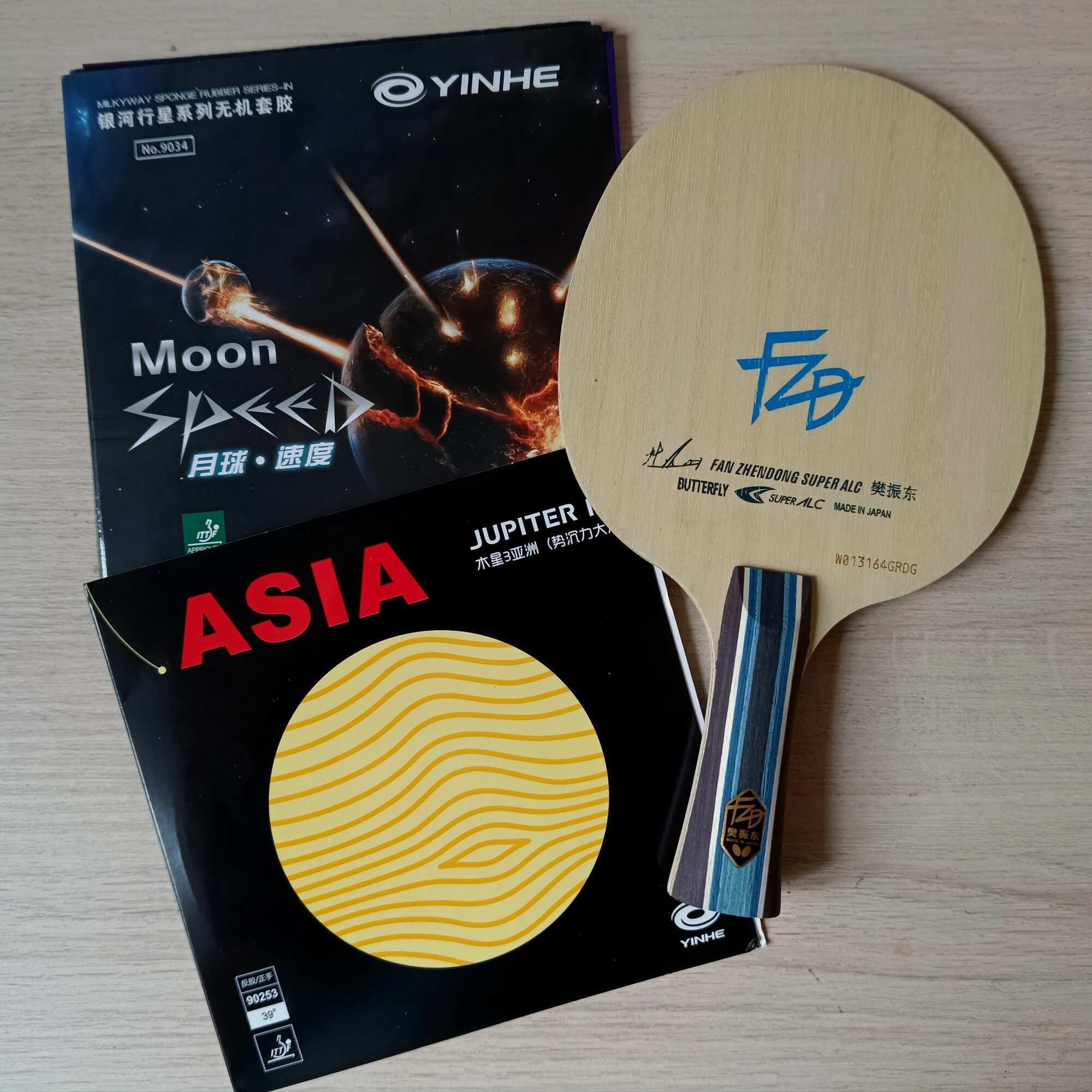 Ракетка ручной сборки butterfly fan zhendong super alc + Yinhe jupiter 3 + moon speed