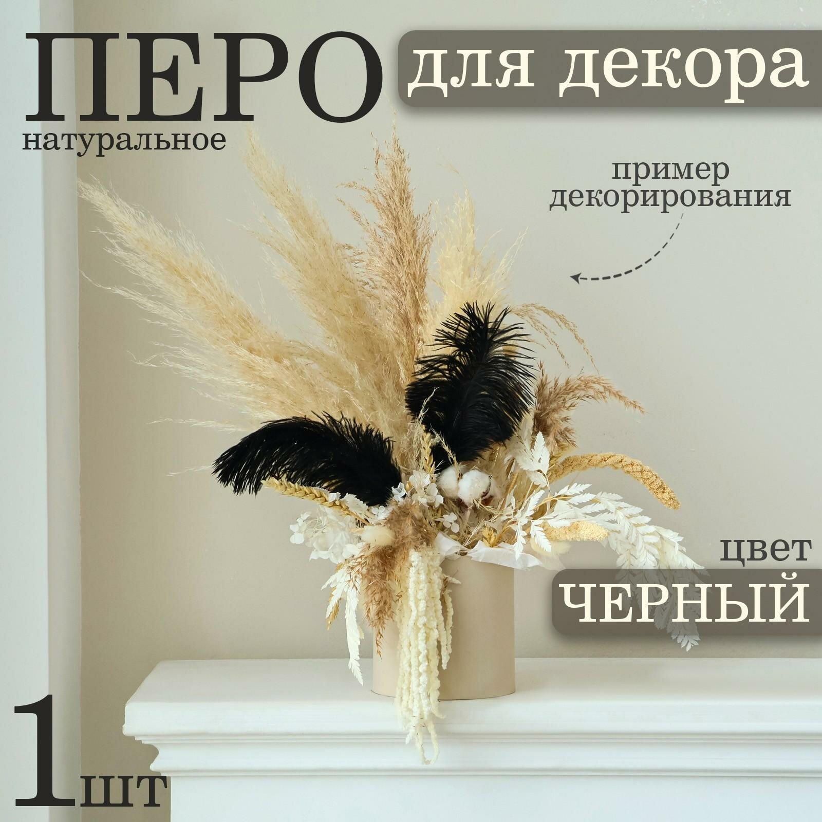 Перо для декора Школа талантов, размер 20,5х7,5 см, цвет черный