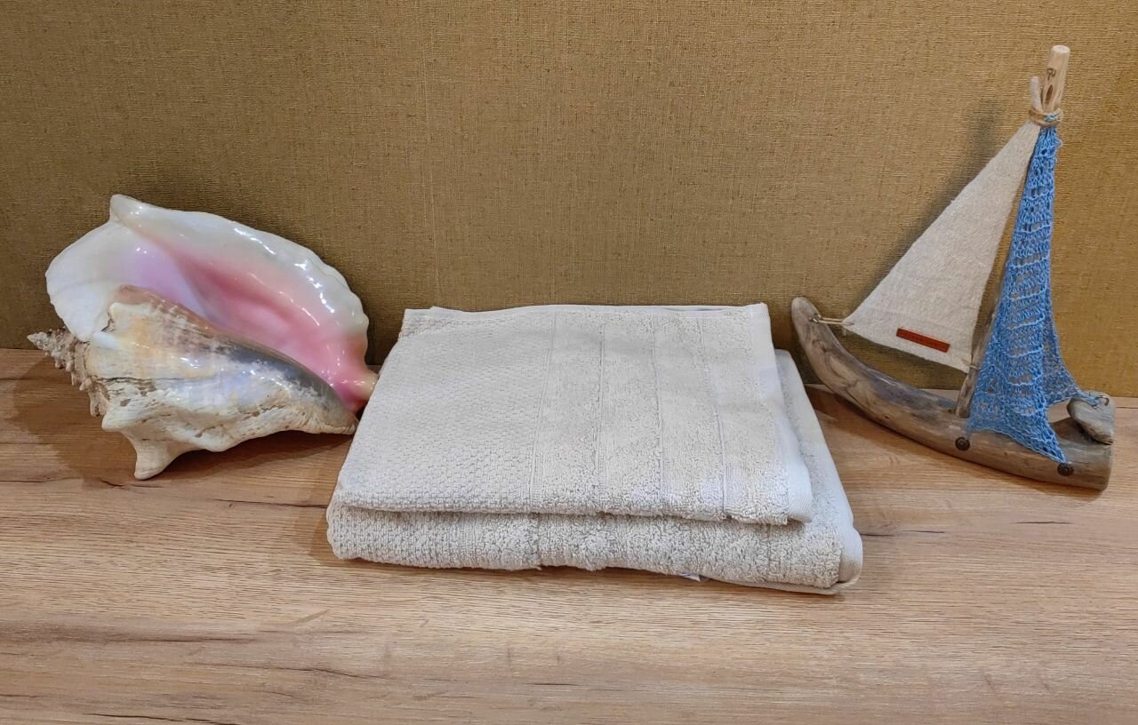 Полотенце, для лица и рук, 100 % хлопок, 50 x 90 см, бежевое, Узбекистан