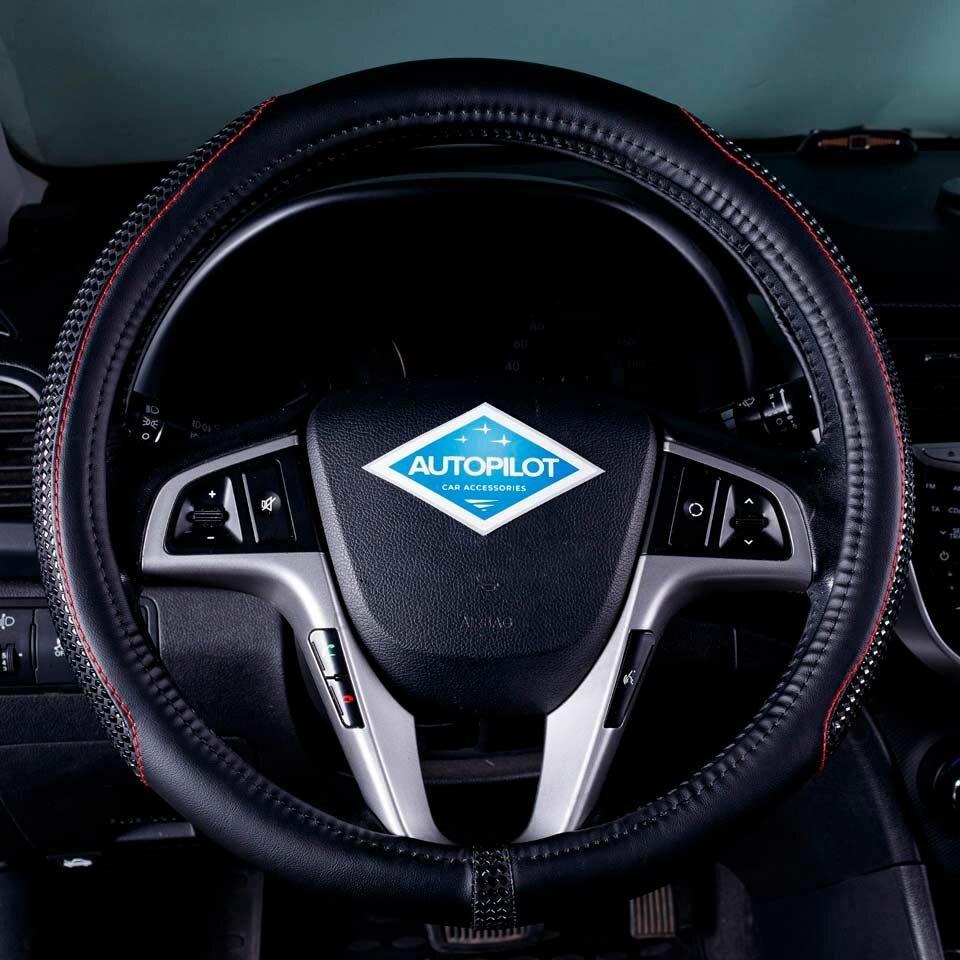 Оплетка, чехол (накидка) на руль Тойота Венза (2008 - 2012) внедорожник 5 дверей / Toyota Venza, Экокожа, Черный и красная строчка