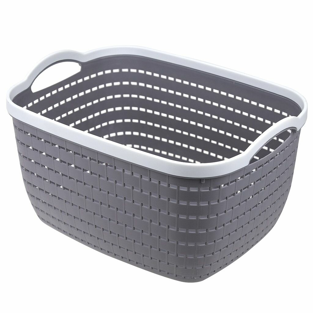 Корзина Домашняя Мода пластмассовая, для хранения, 35х 25 см, высота 19,5 см, с ручками, серый