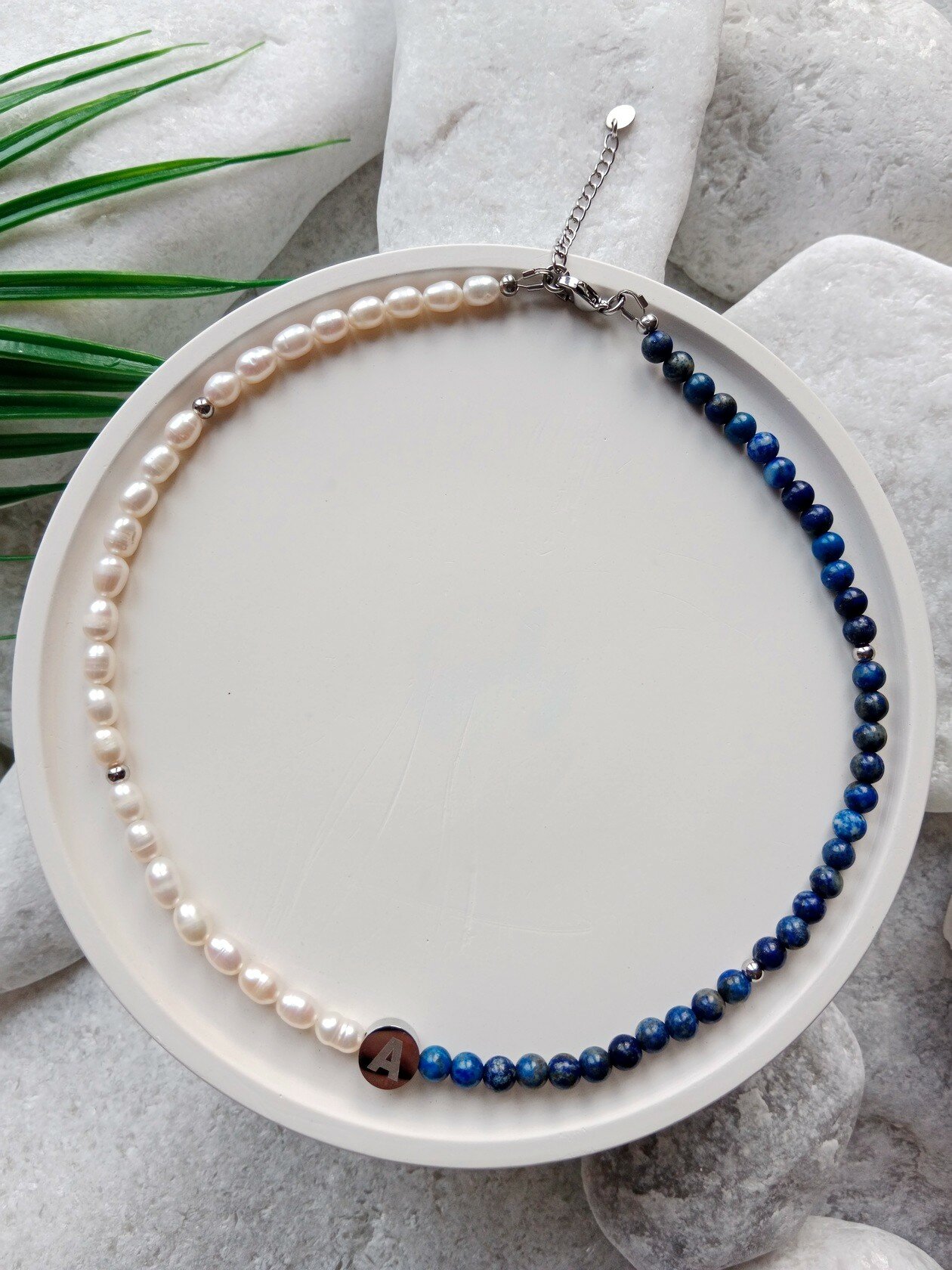 Чокер, жемчуг культивированный, лазурит