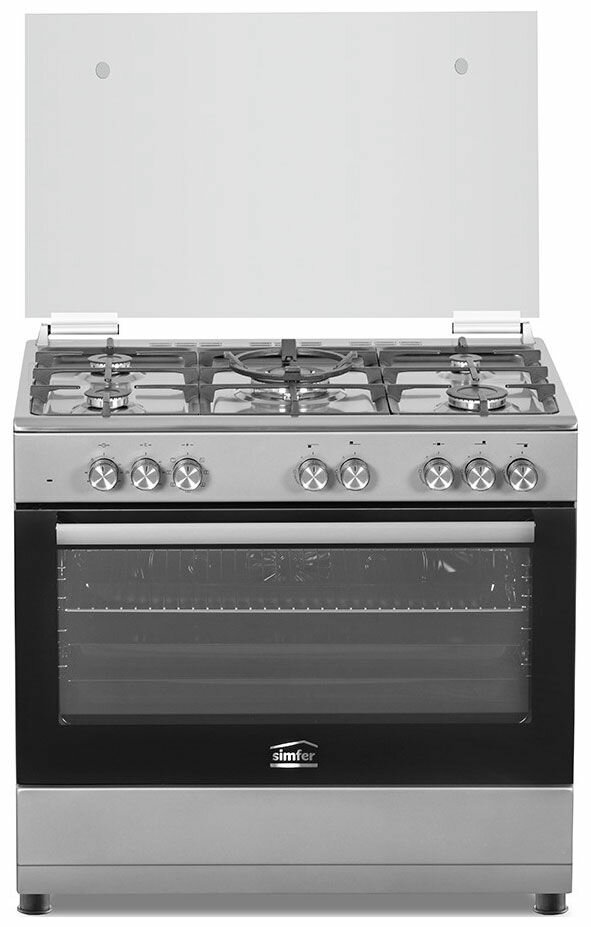 Газовая плита Simfer F96MH52001 нержавеющая сталь, 90 см, 5 конфорок, WOK