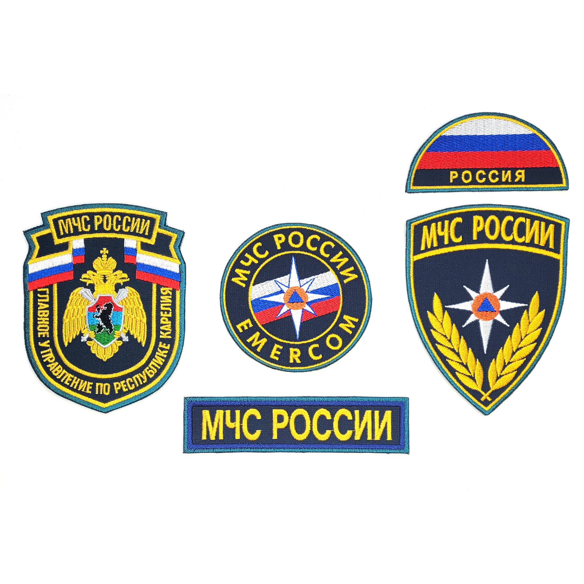 Шевроны и нашивка МЧС России Главное управление по Республике Карелия нового образца вышитые, комплект из 5 штук