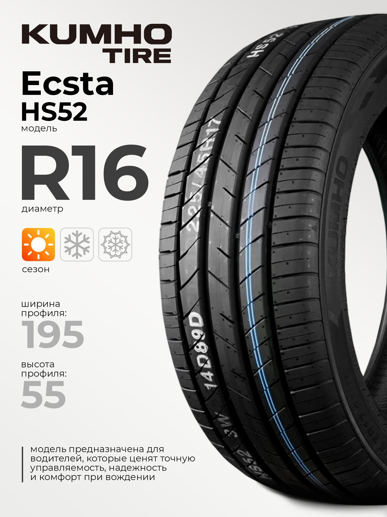 Летние шины Kumho Ecsta HS52 195/55 R16 87V