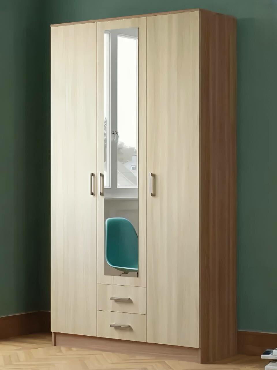 Шкаф 3-х створчатый трио ЛДСП ясень шимо темный/ясень шимо светлый (1200/487/2200 мм) для дома, дачи, офиса