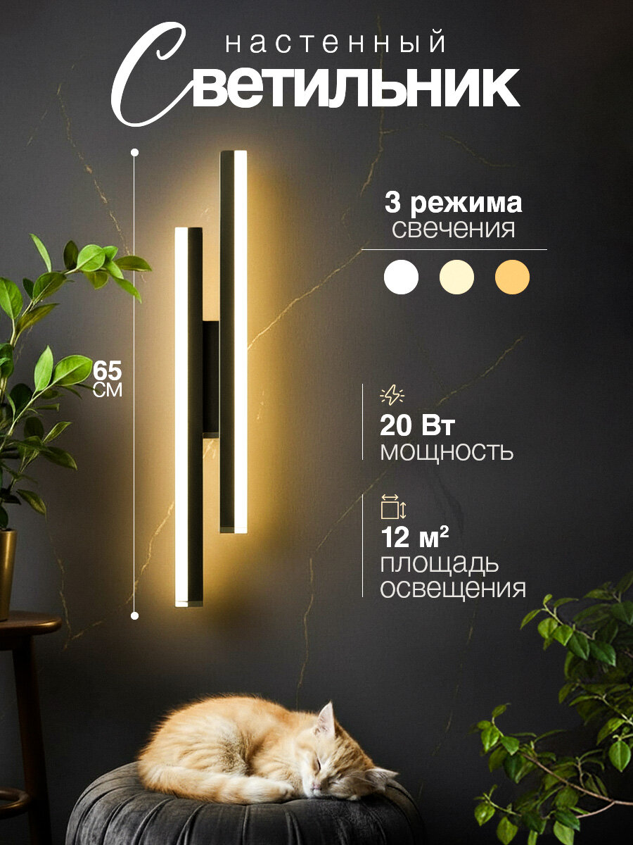Светодиодный настенный светильник черный матовый Eleven Black, 20W, регулируемый (теплый/нейтральный/холодный свет)