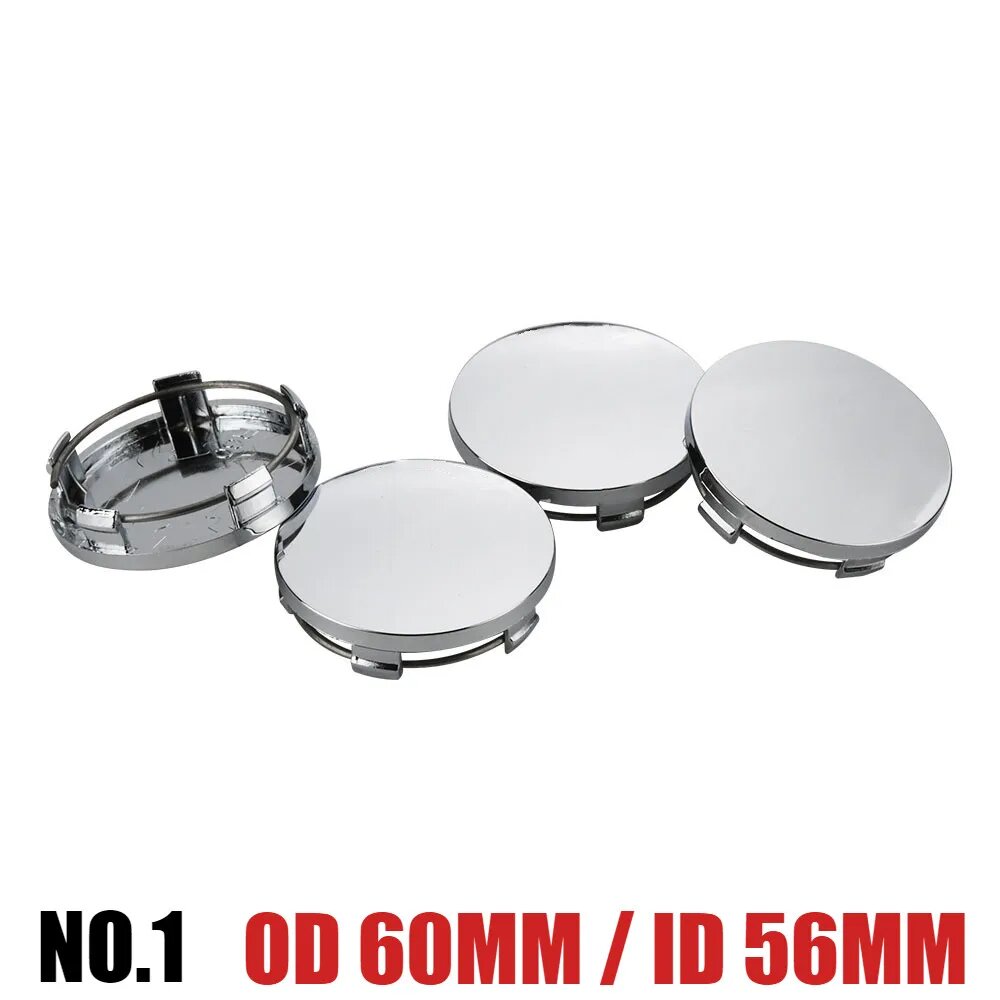 Колпачки на литые диски без логотипа Эмблема 60мм/62мм/65мм/68мм/70мм/83мм заглушка ступицы колесного диска комплект 4 шт, No.1 Chrome
