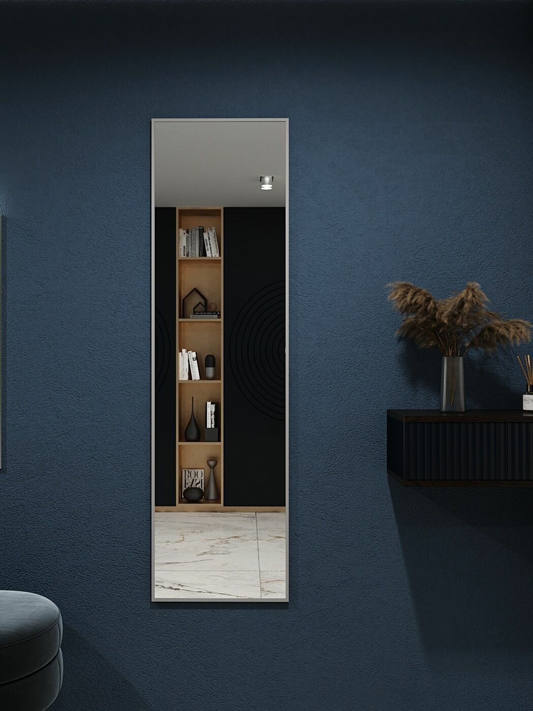 Зеркало настенное 161х40 см. ONE MARKET интерьерное в алюминиевой раме, Серебро