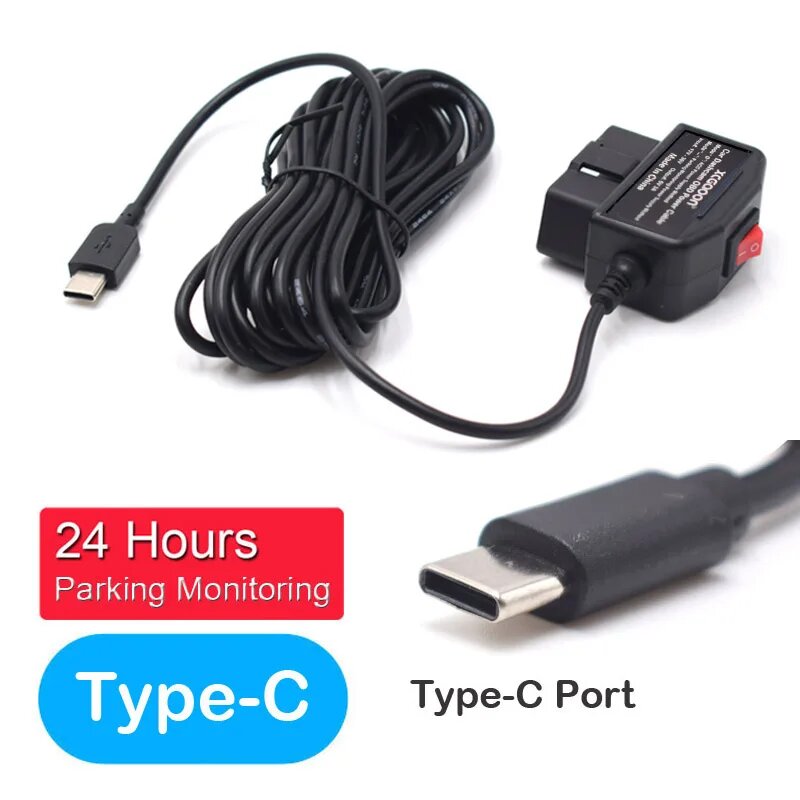 Видеорегистратор 24 часа мониторинг парковки Комплект с жестким проводом зарядное устройство кабель-переходник OBD к USB для видеорегистратора зеркало CarPlay монитор DVR, Type-C USB