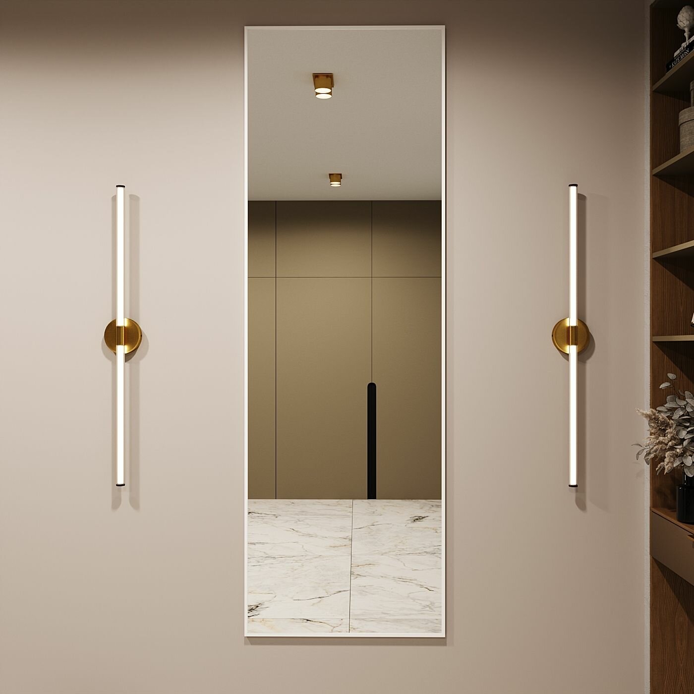 Зеркало настенное 200х60 см. BLX MIRROR интерьерное в алюминиевой раме, Белое