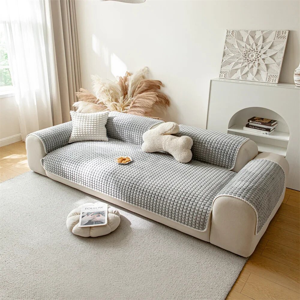 Универсальный Чехол Для Кожаного Дивана На Все Сезоны, Нескользящий, Водонепроницаемый, Из Трикотажного Полиэстера, Однотонный