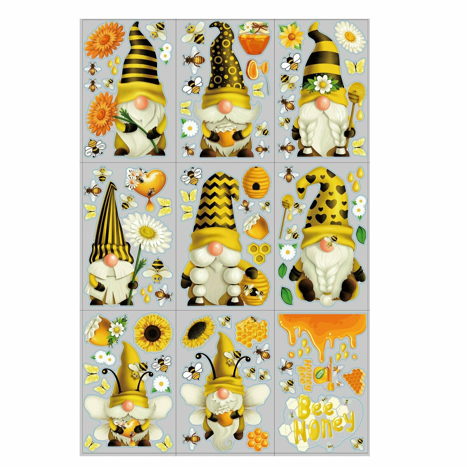 1 комплект из 9 листов, электростатические наклейки Bee Festival, гномы, карликовые фигурки, креативные наклейки на стеклянные двери и подоконники