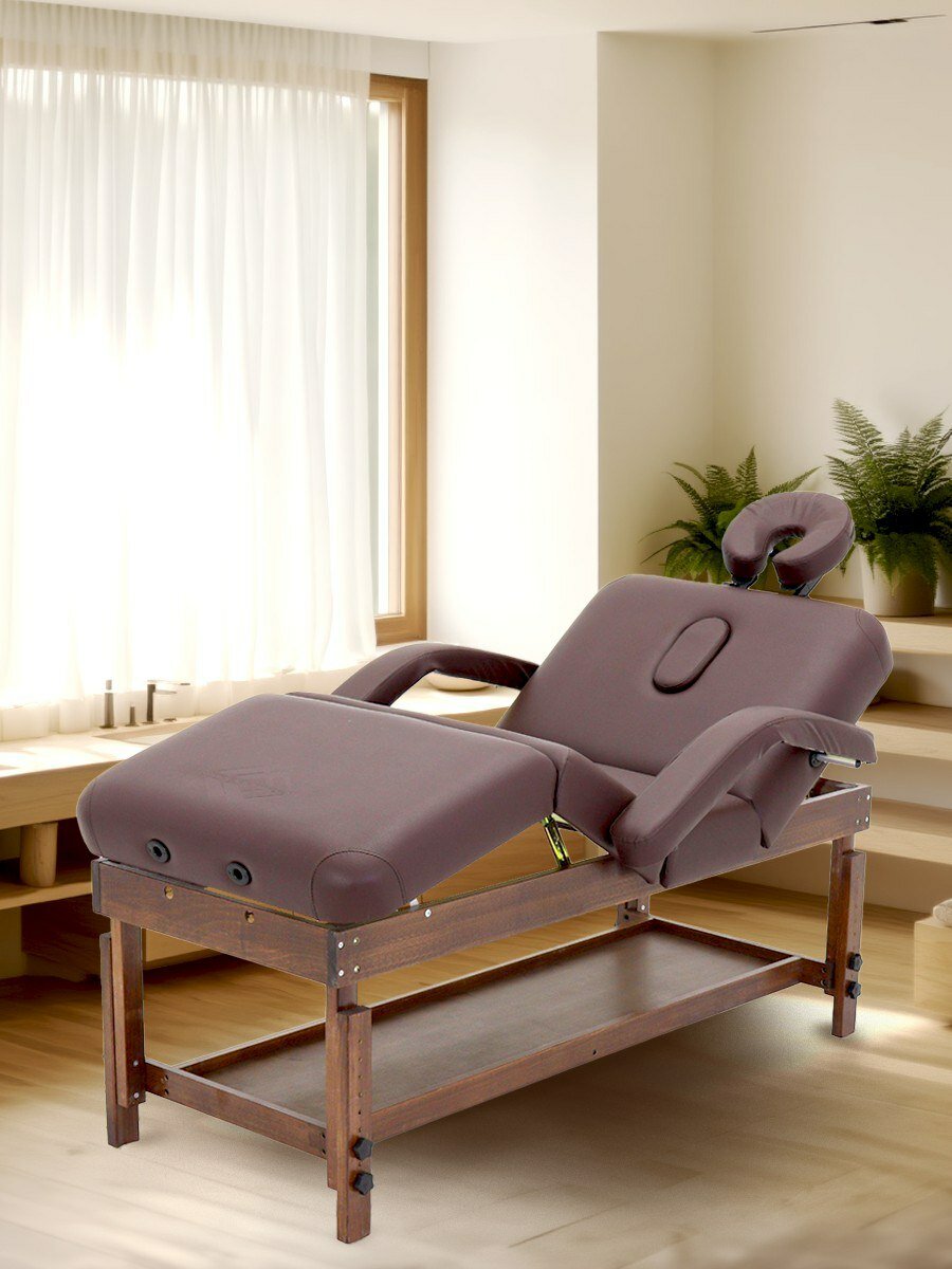 Стол массажный стационарный с рамой из бука, четырёхсекционный КММ0A