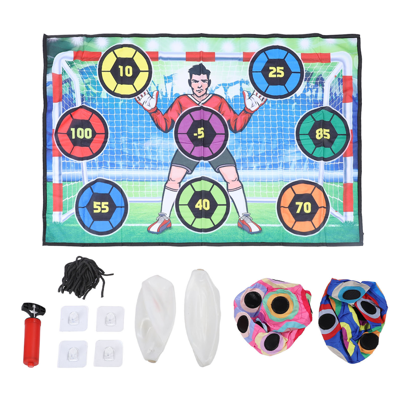 Soccer Ball Game Set with 2 Balls Air Pump Skill Development Mat Toss Target Goal for Indoor Outdoor Backyard