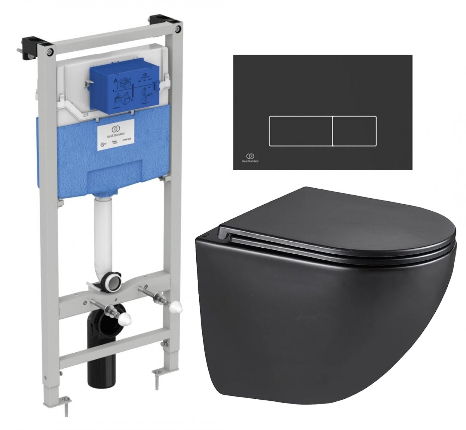 Комплект 3 в 1 инсталляция Ideal Standard + Унитаз подвесной Lemark Glazer 9612004 + кнопка черная