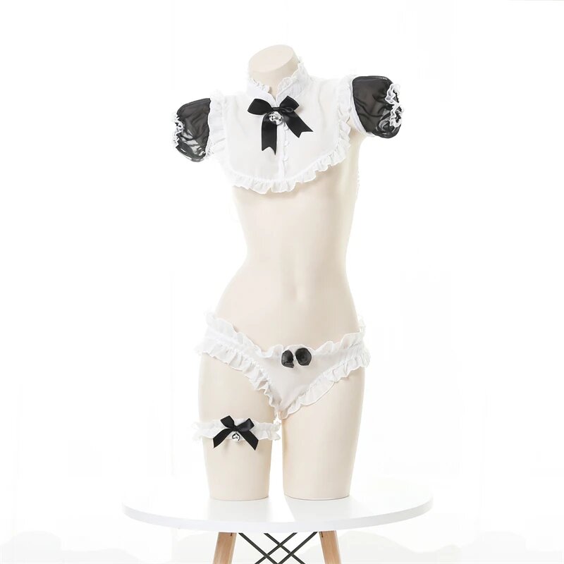 Соблазнительная Тюлевая кружевная Униформа горничной, костюм, плюшевый кроличий хвост, милый комплект школьного белья, Японский Школьный костюм для девочек, Женский костюм кролика для косплея