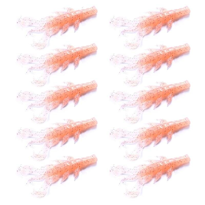 10шт Искусственные приманки-креветки, Медленно погружаться - Мясной розовый