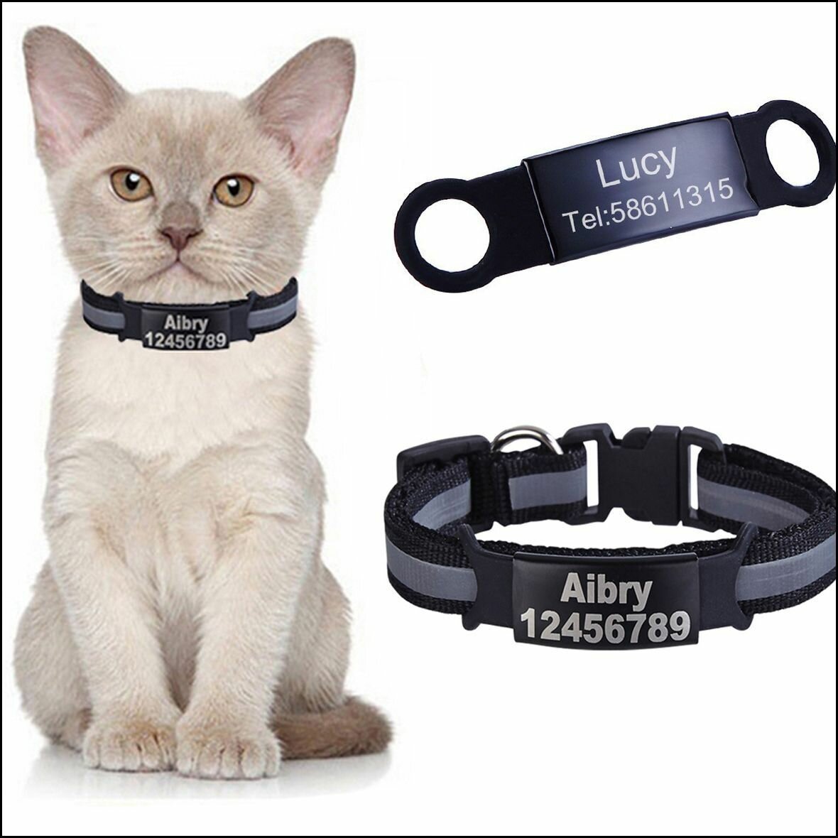 Ошейник для собак с гравировкой. Натуральная цвет черный обхват шеи 20-32 см