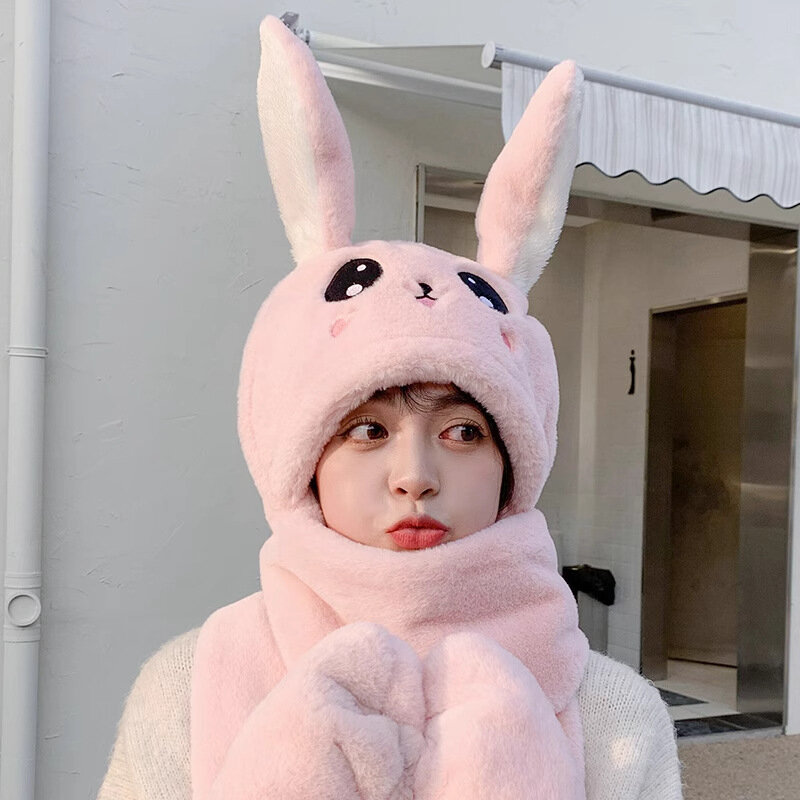 Универсальная женская шапка и шарф на осень и зиму, детская шапка, милая плюшевая шапка для защиты ушей с кроличьими ушками, которая двигается, когда вы ее зажимаете.