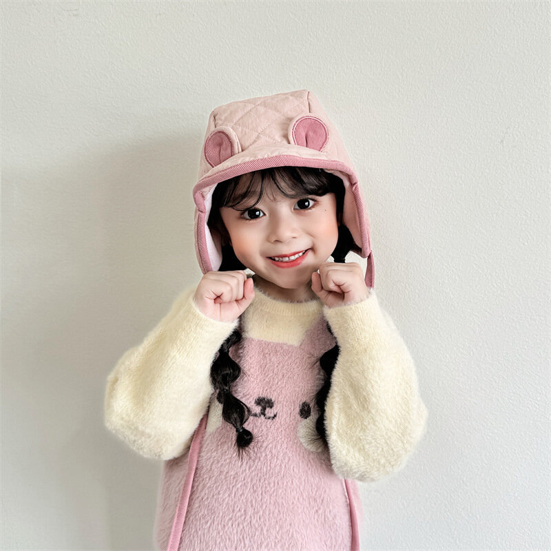 Корейская милая защитная шапка с изображением медведя, осенне-зимняя новая мужская и женская детская пуховая хлопковая шапка Lei Feng, детская теплая шапка