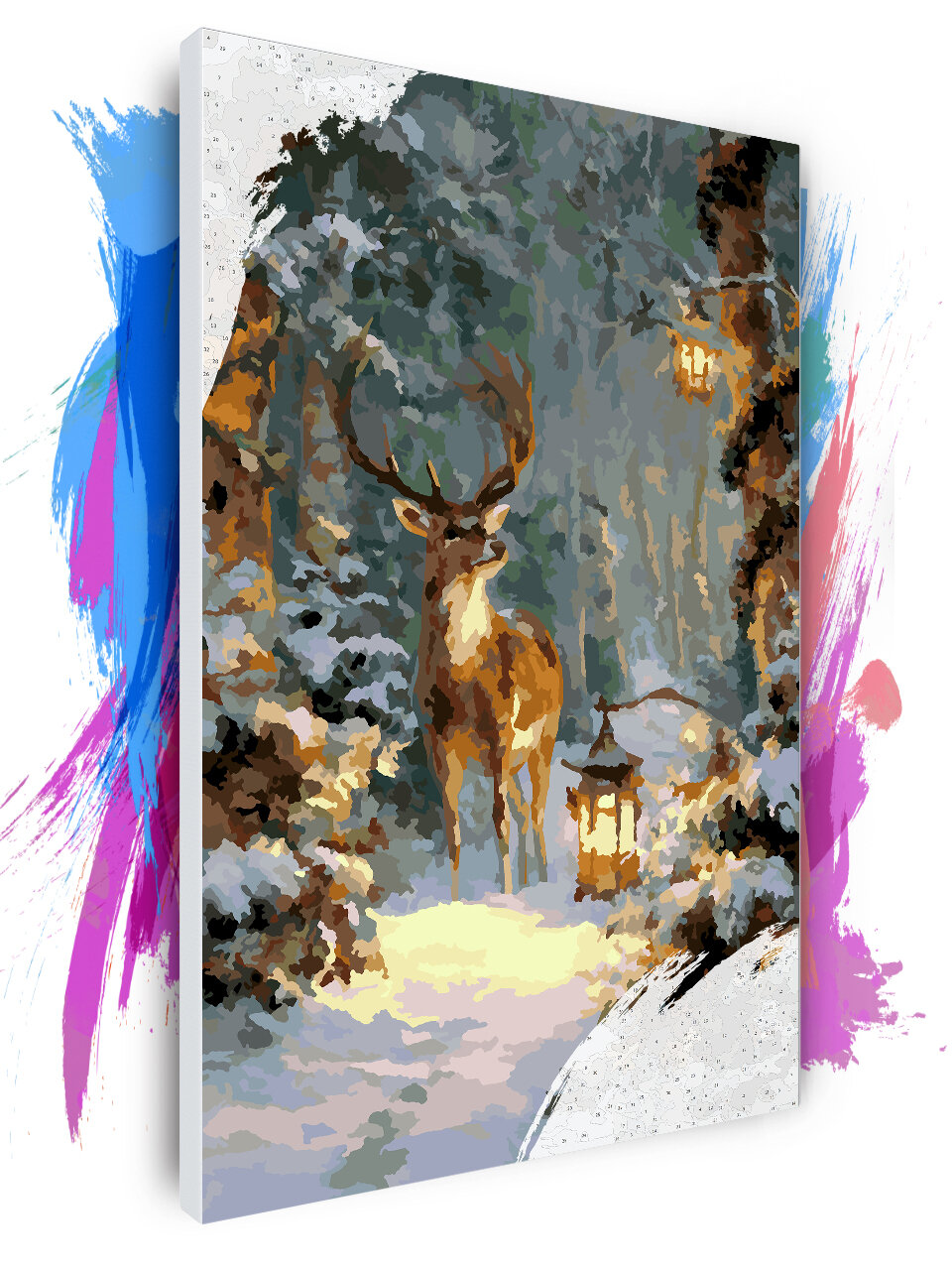 Картина по номерам на холсте Олень в зимнем лесу, 100 х 150 см