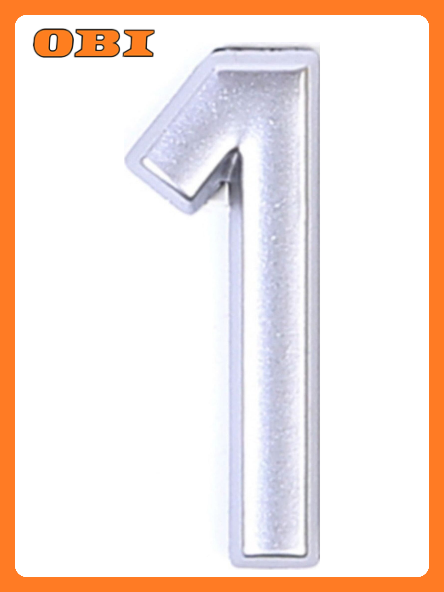 Цифра самоклеящаяся Larvij "1", пластик, серебристая, 40x32 мм