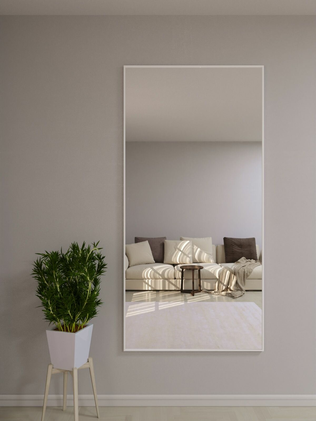 Зеркало настенное 210х100 см. белое в алюминиевой раме интерьерное BLX MIRROR