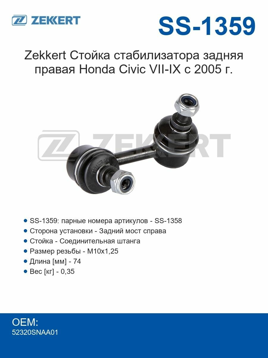 Zekkert Стойка стабилизатора задняя правая Honda Civic VII-IX с 2005 г.