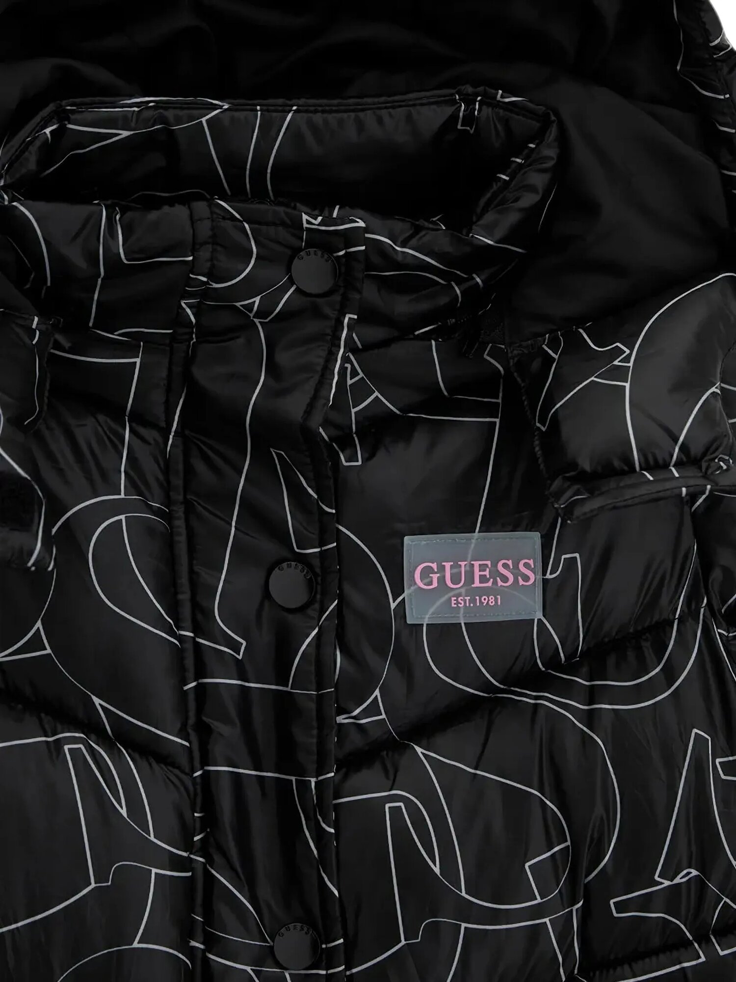Куртка GUESS Logo-print padded jacket, размер 8 лет, черный/серый металик — фото 1