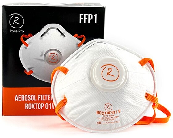 RoxelPro Фильтрующая полумаска ROXTOP 01V 1-й степени защиты, с клапаном выдоха, до 4 ПДК, 10 шт./упак.
