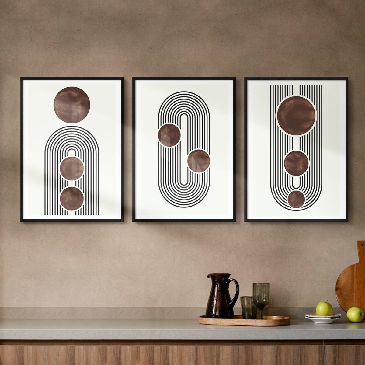 Постер 3 шт 50х70 без рамки "Линии и круги" набор картин для интерьера