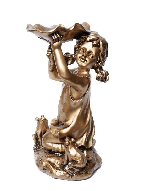 Фигура декоративная Девочка с листочком и лягушками, 20*15*35 см KSMR-626967/F602