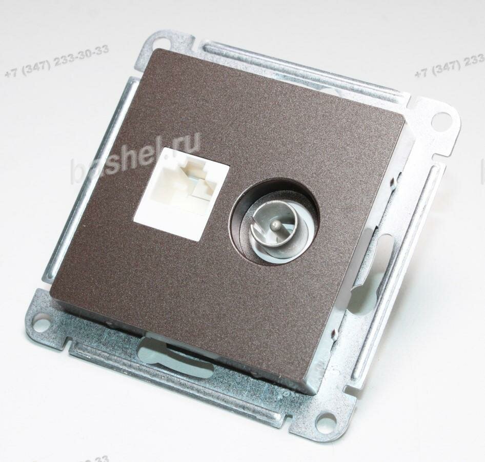 Розетка Schneider Electric Atlas Design двойная TV + компьютерная RJ45, кат. 5E, мокко