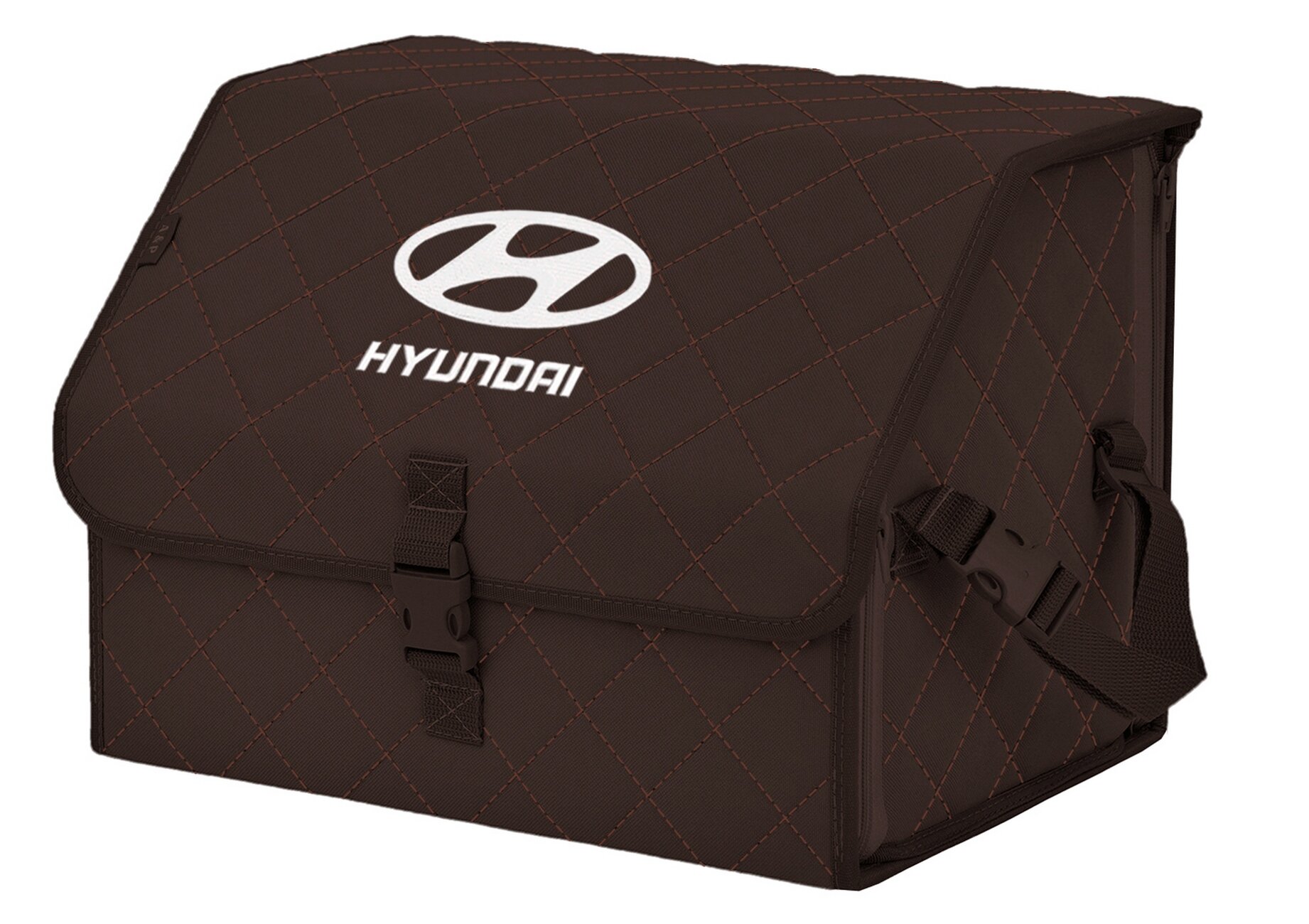 Органайзер-саквояж "Союз" в багажник Hyundai (Хендай), размер M. Цвет: коричневый с коричневой прострочкой Ромб.