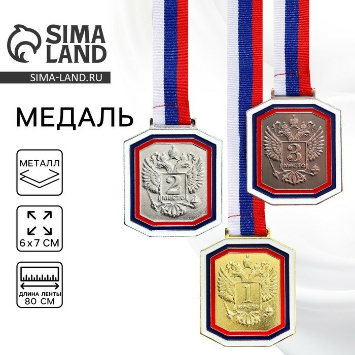 Медаль призовая «2 место» серебро, с лентой, 6×7 см