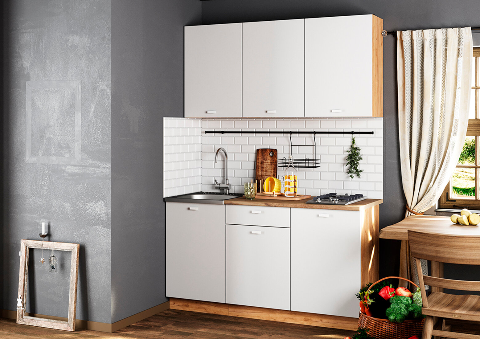 Кухонный гарнитур Дана (1.5 метра, ЛДСП, Дуб крафт золотой/Белый, Интерьер-Центр)