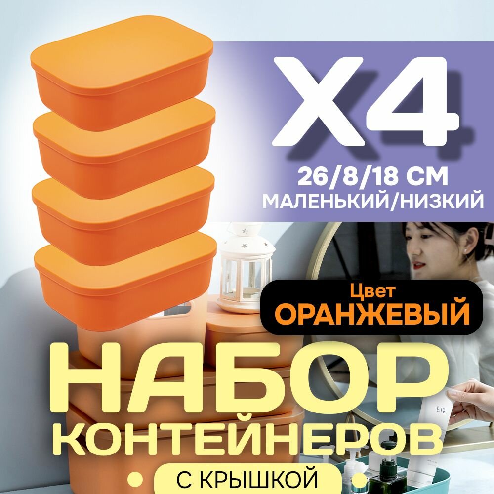 Контейнер АЛИ чайна, SH179, 3.6 L, 4 шт (малый низкий оранжевый)
