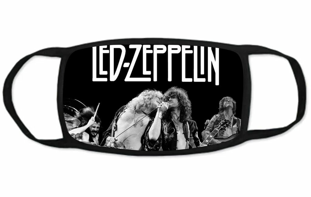 Маска защитная тканевая на лицо Led Zeppelin, Лед Зеппелин №2, Взрослая - 20 на 12,5 см