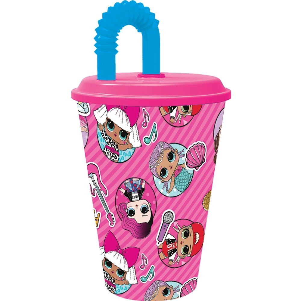 Стакан пластиковый с соломинкой и крышкой (спортивный, 430 мл). LOL. для детей