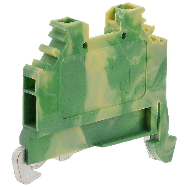 Клемма 280-107 желто-зеленая боковой монтаж 2,5мм2 ширина 5мм (Wago)