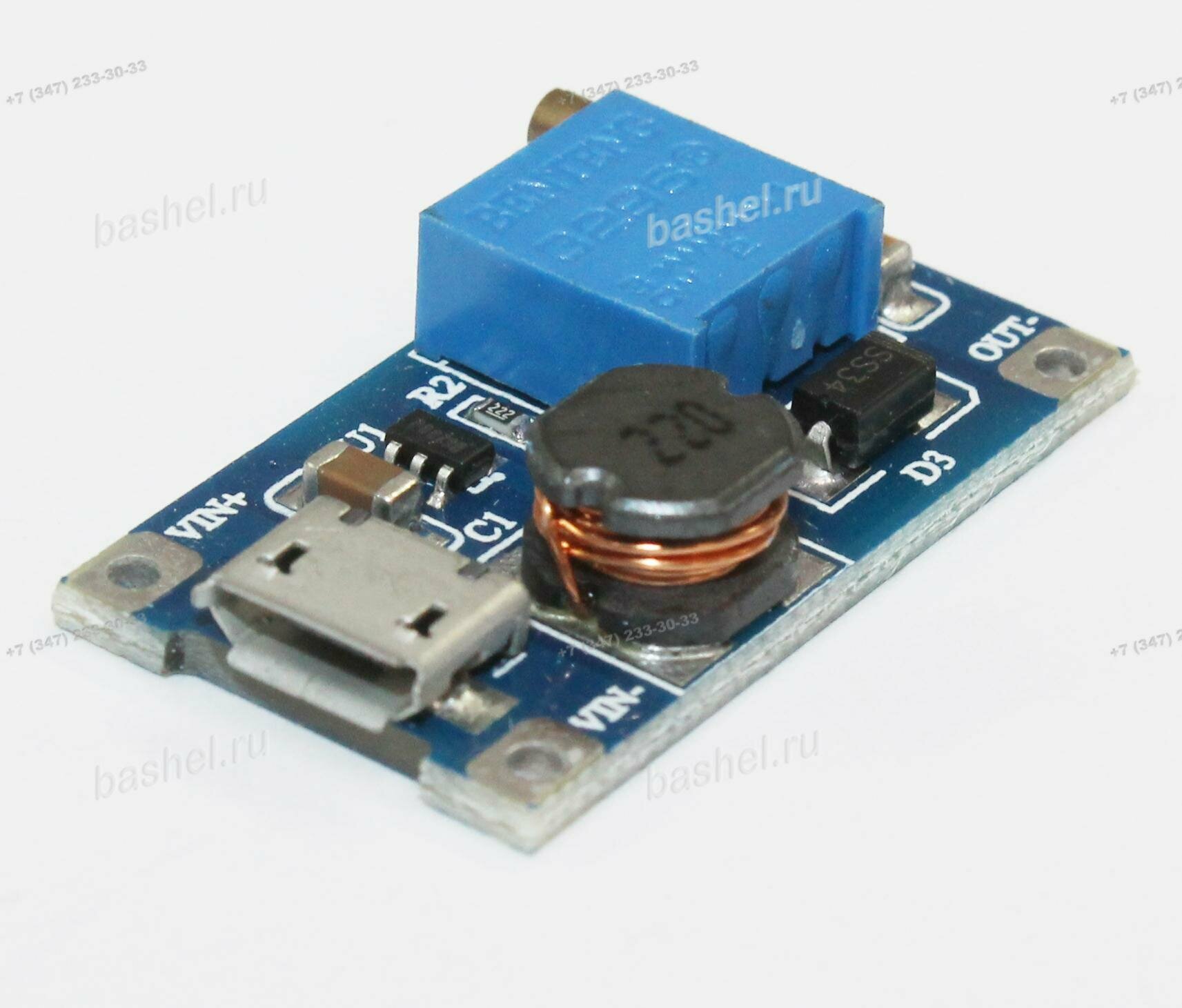 MT3608MicroUSB, Повышающий DC-DC преобразователь, (Uвх.=2-24В, Uвых.=2-28В, Imax=2А)