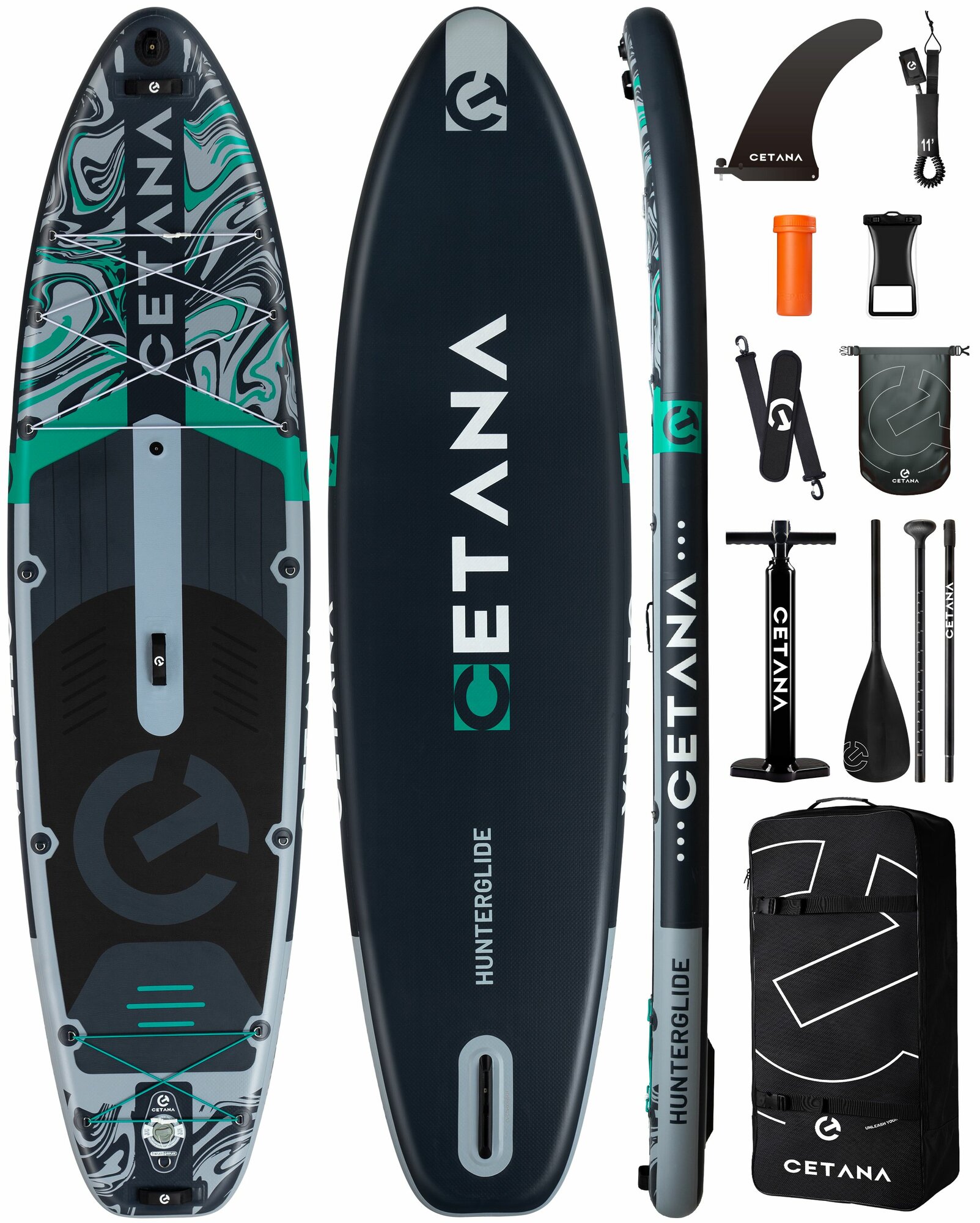 SUP-доска надувная CETANA HunterGlide GREY 11'6"x35"x6" 350*88*15CM/ комплект STD/Сапборд для отдыха на воде