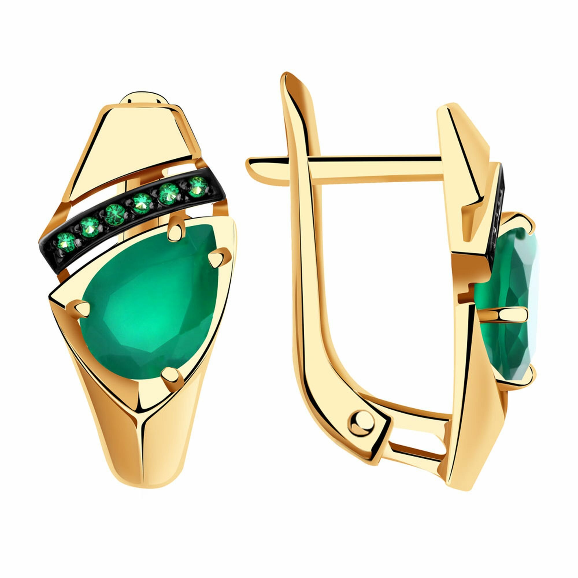 Серьги, красное золото, 585 проба, агат, фианит