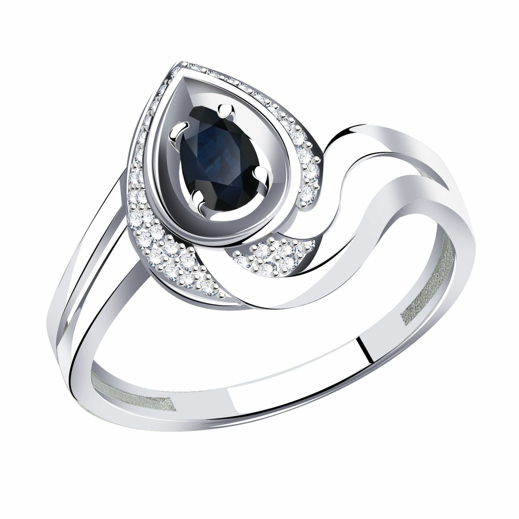 Кольцо, белое золото, 585 проба, бриллиант, сапфир