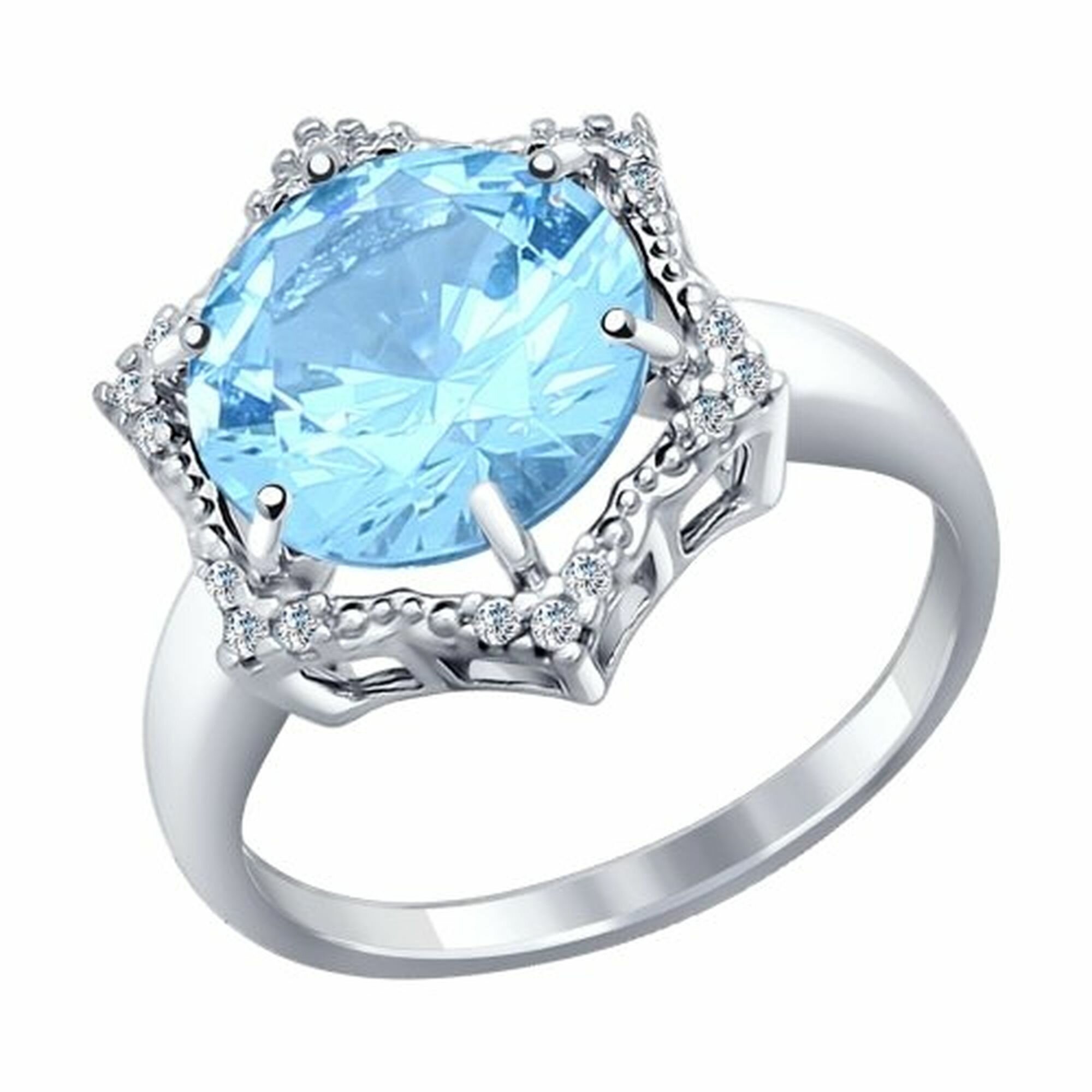 Кольцо, серебро, 925 проба, родирование, топаз, фианит