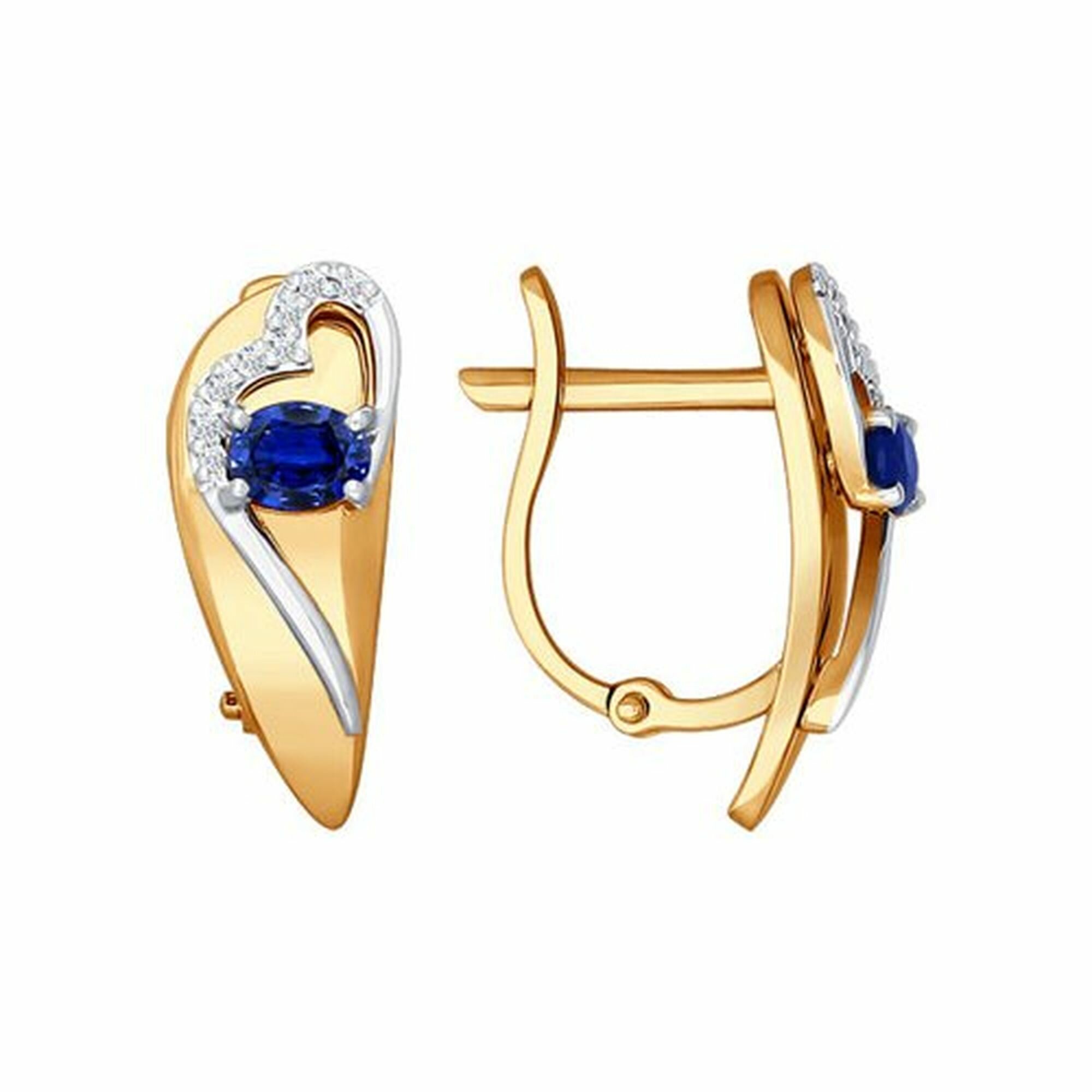 Серьги, красное золото, 585 проба, сапфир, бриллиант